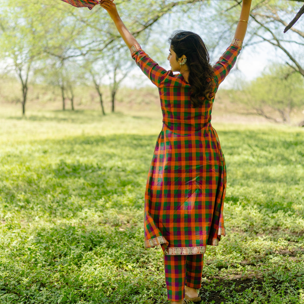 Multi Color Madras Checks Kanchi Cotton Top & Dupatta – Studio Thari